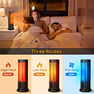 Portable Space Heater for Indoor Use, 250 ft² 1500W Ceramic Oscillating Heater with Thermostat, Tip-Over and Overheat Protection for Office and Room