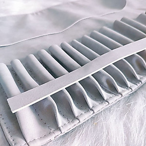 JAMEND CLXP 14 Pockets Makeup Brush Travel Rolling Case Gray Waterproof Cosmetic Travel Bag Brushes Pouch Holder, Premium Leather Brush Organizer with Belt Strap for Women Girls, NO BRUSHES.