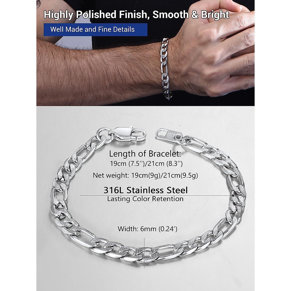 PROSTEEL Stainless Steel Chain Bracelets for Men Mens Chains Bracelet