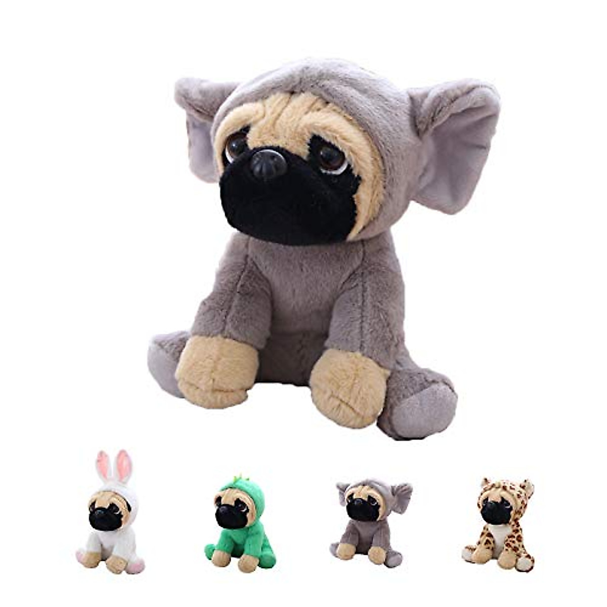 CASAGOOD Cute Pug Stuffed Animal Cosplay as Gray Elephant Plush Toys Soft Pug Dog Toy in Elephant Costume Great Plushies Toys Pug Dog Stuffed Puppy Animals for Kids 12 Inch