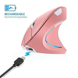 Vertical Mouse, Right Handed 2.4GHz Wireless Ergonomic Rechargeable Vertical Mouse with 4 Adjustable DPI 800/1200/1600/2400, 6 Buttons,Compatible with PC, Desktop,Mac (Pink)…