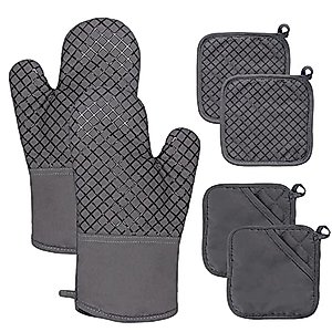 4 Pcs Oven Mitts and Pot Holders,500°F High Heat Resistant Kitchen Oven Mitts with Pot Holders,Long Oven Mitts with Recycled Cotton Infill and Silicone Non-Slip Surface for Baking and Cooking(Grey)