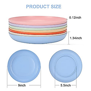 ZongXing 14 Pack Plates Set, 9 inch Wheat Straw Plates, Lightweight Unbreakable Dinner Plates Set, Healthy Cereal Dishes Dishwasher & Microwave Safe, Multi Color