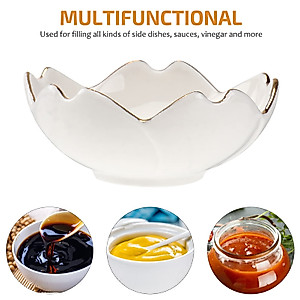 Luxshiny Ceramic Sauce Bowl Bowl Pinch Bowls 2pcs Ceramic Bowl, Gold Rim Bowls Flower Appetizer Plates Dipping Bowls for Home Kitchen (White) Sushi Soy Sauce Dish Japanese Decor