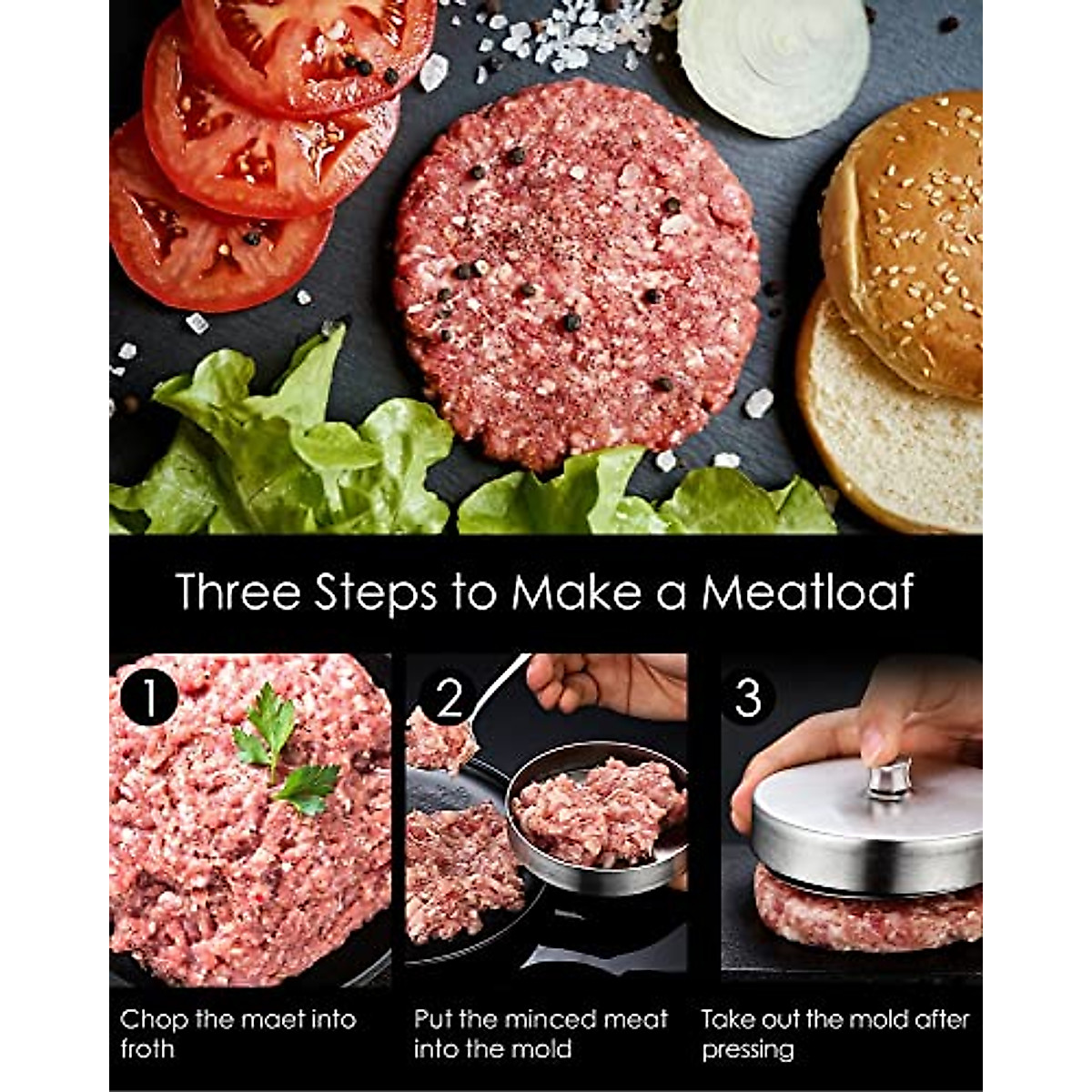 Burger Press - Hamburger Patty Maker, 3.6"/9.5cm Stainless Steel Pie Press Mold.