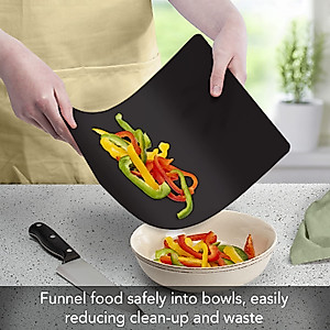Cut N' Funnel Black Flexible Plastic Cutting Board Mat 2 Pack, 15" x 11.5", Made in the USA, Easily Funnels Foods, Knife Friendly, Easily Wipes Clean