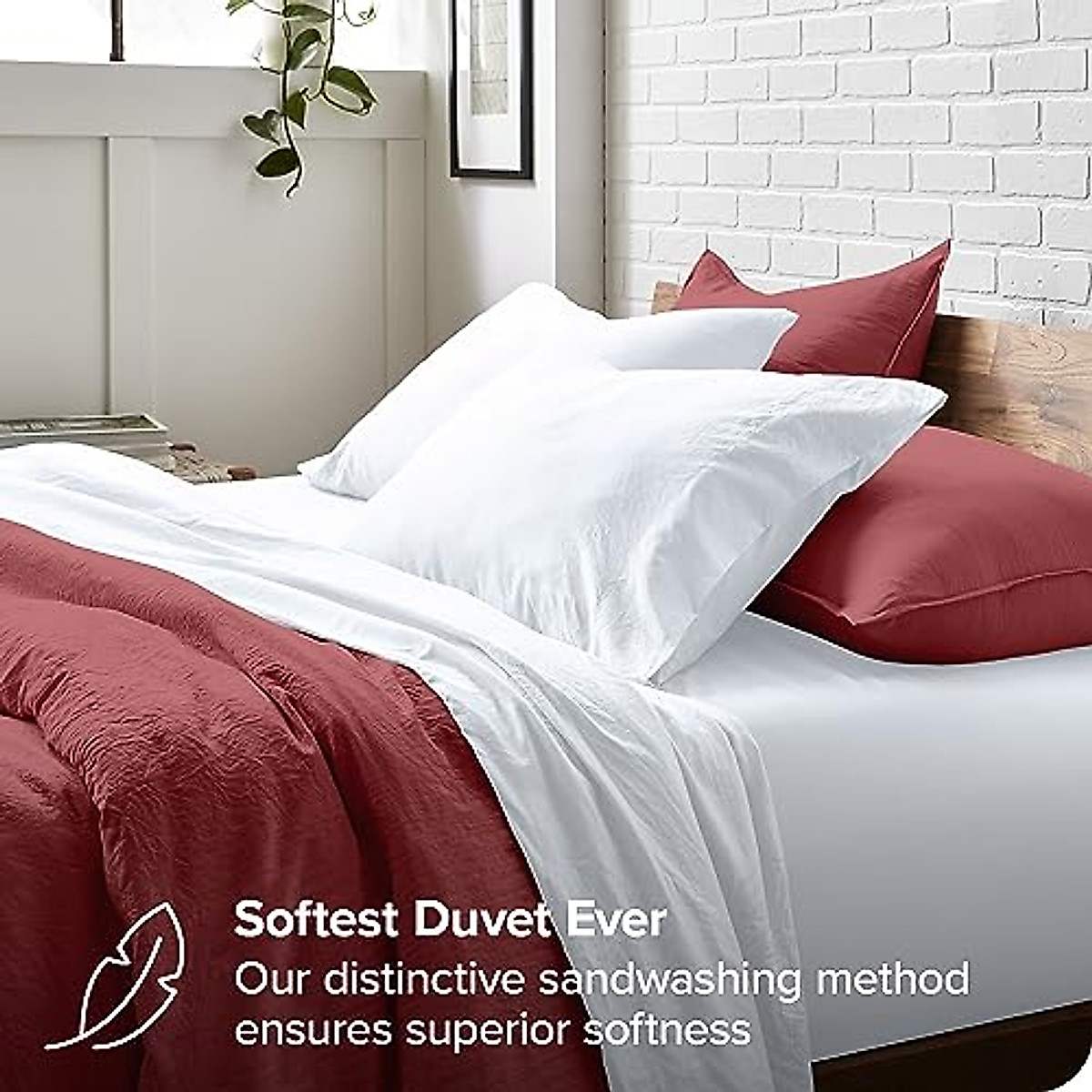 Bare Home Sandwashed Duvet Cover Full Size - Premium 1800 Collection Duvet Set - Cooling Duvet Cover - Super Soft Duvet Covers (Full, Sandwashed Rosewood)