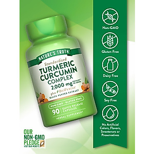 Nature's Truth Turmeric Curcumin Capsules | 2000mg | 90 Capsules | with 95% Standardized Curcuminoids and Bioperine | Non-GMO, Gluten Free Supplement