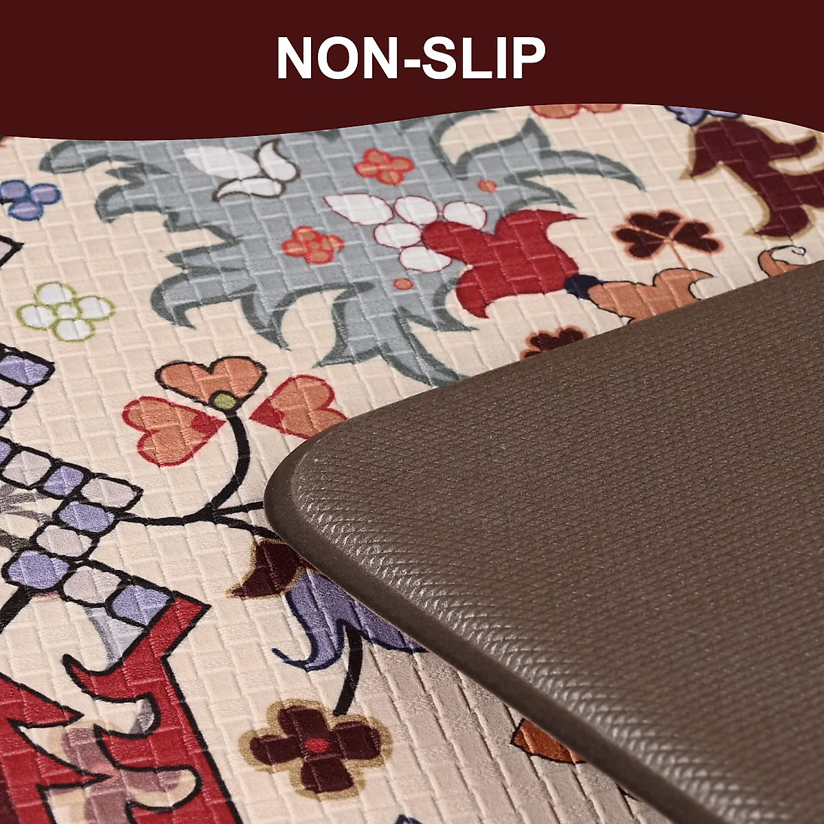 ASPMIZ Kitchen Mats Cushioned Anti Fatigue 2 Piece Set Boho, Washable Kitchen Rugs Non Slip Farmhouse, Bohemian Kitchen Floor Mats for in Front of Sink Waterproof, 17'' x 47'' + 17'' x 30'', Red