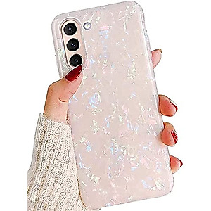 J.west Galaxy S21 Case 5G 6.2-inch, Luxury Sparkle Glitter Translucent Clear Opal Pearly Thinfoil Design Shiny Graphic Print Soft Silicone Cover for Women Girls Slim TPU Protective Phone Case Colorful