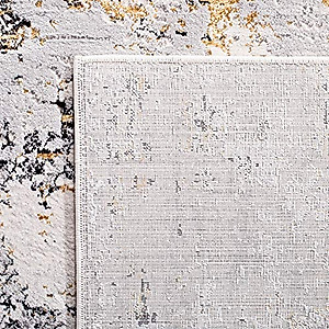 SAFAVIEH Amalfi Collection 9' x 12' Cream / Gold AMF572A Modern Abstract Distressed Area Rug