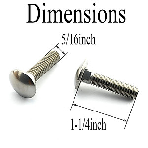 Pro Bamboo Kitchen 10 Sets 304 Stainless Steel Carriage Bolt 5/16"-18x1-1/4" with 5/16"-18 Hex Nut and Washer 5/16"