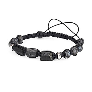 Ochoos Natural Rough Black Tourmaline Healing Stone Bead Faceted Hematite Nylon Rope Adjustable Macrame Energy Bracelet Man Women - (Length: Unisex Adjustable)
