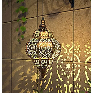 Hapjoy Hanging Solar Lights Outdoor Garden Decor Solar Lantern Waterproof Plastic Moroccan Outdoor Decorations for Patio Pathway Yard Backyard Garden Decorative (1 Pack, Bronze)