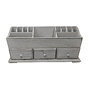 Gianna's Home Rustic Farmhouse Desk 3 Drawer Wooden Vanity Makeup Beauty Jewelry Storage Organizer (Rustic White)