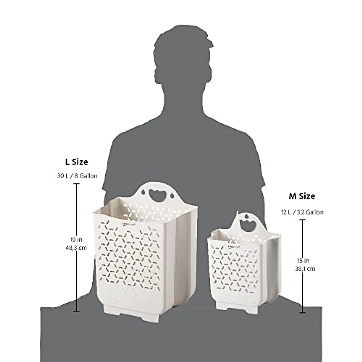 Foldable Plastic Laundry Baskets. Wall Hanging Storage Basket. Multi-function Storage Container Waterproof Durable for Bedroom and Bathroom (L, Beige)