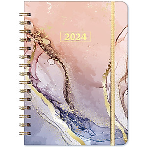 2024 Planner - Planner 2024, Jan. 2024 - Dec. 2024, 6.3" x 8.4", 2024 Planner Weekly and Monthly with Marked Tabs + Thick Paper + Contacts + Calendars + Holidays + Twin-Wire Binding - Purple Gilt