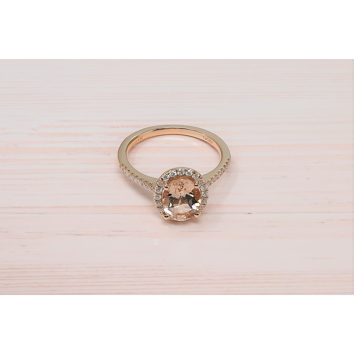 KOKAV 14K Rose Gold Oval Genuine Morganite 1-1/2 Ct with Diamonds Ring-7