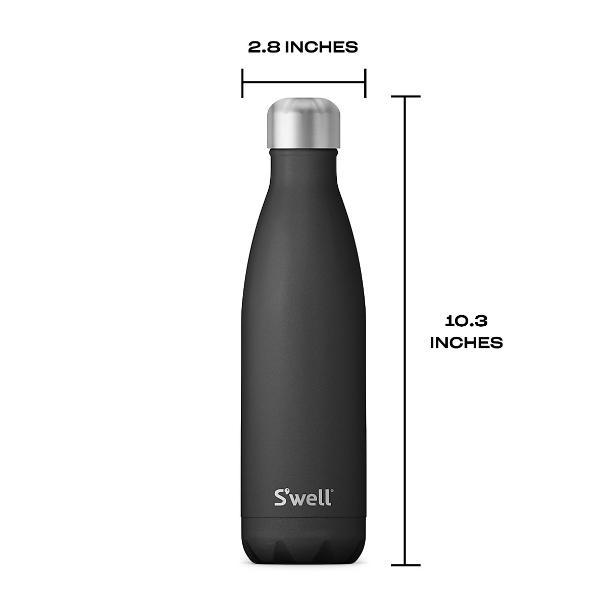 S'well Stainless Steel Water Bottle - 17 Fl Oz - Onyx - Triple-Layered Vacuum-Insulated Containers Keeps Drinks Cold for 36 Hours and Hot for 18 - BPA-Free - Perfect for the Go
