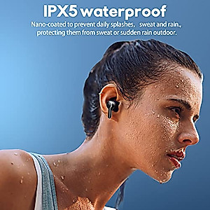 Lanteso Wireless Earbuds, Bluetooth Earbuds 50H Playtime Deep Bass Loud Sound Earphones with 4 Microphones Clear Call Light-Weight Waterproof in-Ear Headphones