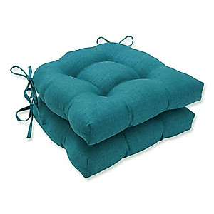 Pillow Perfect Rave Solid Indoor/Outdoor Reversible Patio Chairpad with Ties Weather and Fade Resistant, 15.5" x 16", Blue, 2 Count