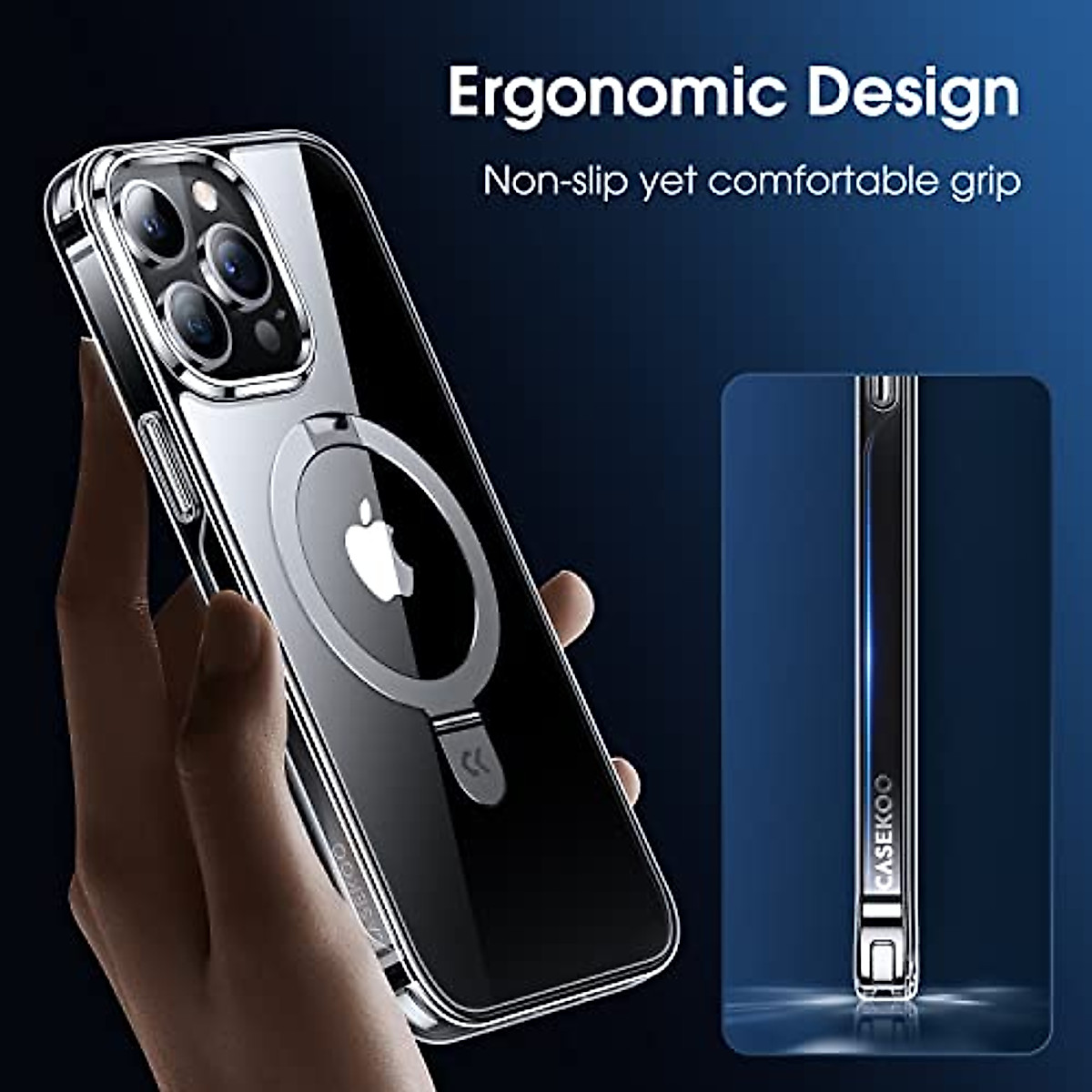 CASEKOO Magnetic Clear Designed for iPhone 14 Pro Max Case with Invisible Stand [Compatible with MagSafe] [Non Yellowing] Shockproof Protective for Women Men Phone Cases 6.7 Inch 2022, Clear