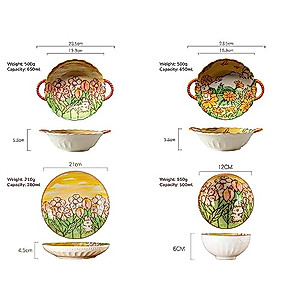 CYNHRWWW Handmade Ceramic Salad Bowl Set Of 2,Ceramic Pasta Bowl - Kitchen Dish Microwave And Dishwasher Safe