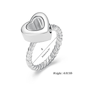 XSMZB Glass Heart Urn Cremation Rings for Ashes - Stainless Steel Memorial Finger Ring Human Pets Keepsake Jewelry for Women (Silver-8)