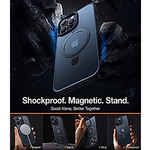 TORRAS Magnetic for iPhone 14 Pro Max Case [Compatible with Magsafe] with Stand, [Military Grade Drop Protection] Shockproof Translucent Back Slim Protective Phone Case (2022), Black