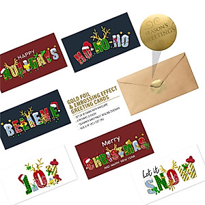 easykart labels 18 Christmas Cards Assortment with Envelopes & Sealing Stickers,Holiday Theme 6 Designs with Foiling & Emboss Effect,7.25" x 3.75" For Friends, Family and loved Ones