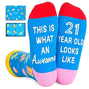 Zmart 21st Birthday Gifts for Female Male, Gifts for 21 Year Old Man Woman, 21 Year Old Birthday Gifts Socks for Her Him