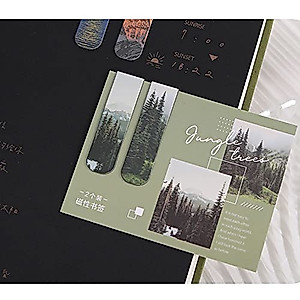 2pcs Magnet Bookmark, Forest Landscape Stationery Page Label Page Holder, Misty Fantasy Series Reading Book Mark Paper Clip(04)