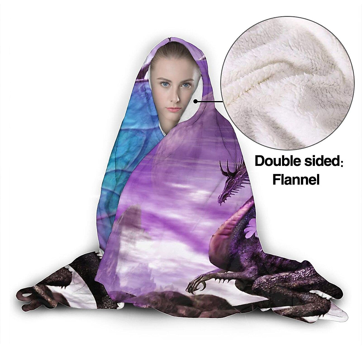 wsrgvab Dragon Fantasy Purple Hoodie Blanket Wearable Throw Blankets for Couch Blanket Hooded for Kids Teens Men Women