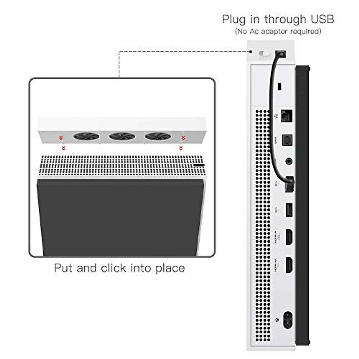 Xbox one S Cooling Fan System, Megadream Adjustable 3 High Speed Fans Cooling Dock & 2 USB Ports & Data Syncing for Microsoft Xbox One Slim Gaming Console – White