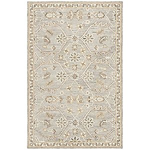 SAFAVIEH Blossom Collection 8' x 10' Slate / Beige BLM701M Handmade Premium Wool Area Rug