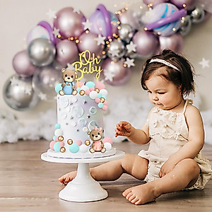 33 PCS Bear Cake Toppers, Gender Reveal Cake Toppers Cake Decorations with Bear Figurines and Balls for Boys Girls Baby Shower Bear Theme Party Supplies Gender Reveal