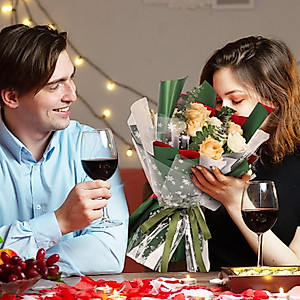 Whaline 40Pcs Christmas Flower Wrapping Papers Double Color Red Green Floral Packaging Papers with Snowflakes Cellophane Florist Bouquet Wrapping Papers, 23 x 23 Inch