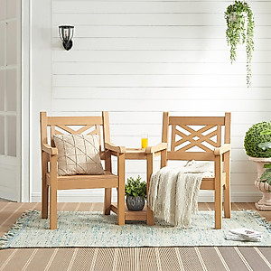 Psilvam Patio Furniture, All-Weather Poly Lumber Outdoor Loveseat, 2-Seater Outdoor Chair with Center Table & Umbrella Hole, Waterproof Accent Chairs Suitable for Lawn, Garden, Terrace (Teak Color)