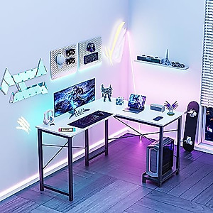 Sweetcrispy L Shaped Gaming Desk, Computer Desk Corner Desks PC Gaming Desk Table with CPU Stand Side Bag for Home Office Dorm Sturdy Writing Workstation, White, 50 Inch