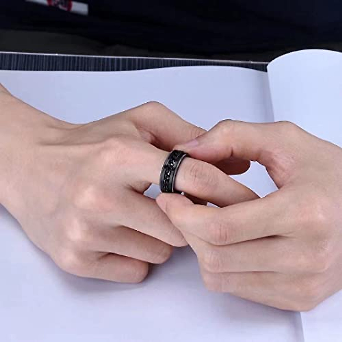 King Will INTERTWINE 8mm Spinner Ring Black Stainless Steel Fidget Ring Anxiety Ring For Men