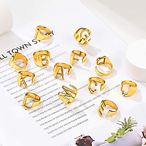 FOCALOOK Gold Initial Letter Open Ring Adjustable Women Statement Rings Party|Women Signet Ring|18K Gold Plated Bold Open Alphabet Rings|Letter A to Z (E)