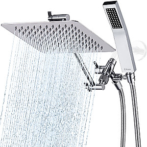 G-Promise All Metal Dual Square Shower Head Combo | 8" Rain Shower Head | Handheld Shower Wand with 71" Extra Long Flexible Hose | Smooth 3-Way Diverter | Adjustable Extension Arm - A Bathroom Upgrade