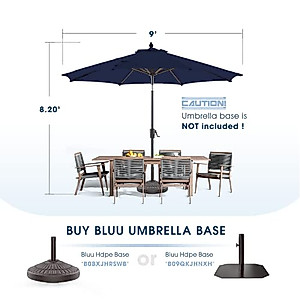 BLUU MAPLE Olefin 7.5 FT Patio Umbrella Outdoor Table Umbrellas, 36 Month Fade Resistance Olefin Canopy, Market Center Umbrellas with 8 Strudy Ribs & Push Button Tilt for Garden, Lawn & Pool (Navy Blue)