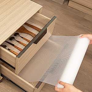 SinhRinh Drawer and Shelf Liner, 17.5IN x 20FT Non Slip Non Adhesive Cabinet Liner for Kitchen and Desk - Clear Ribbed