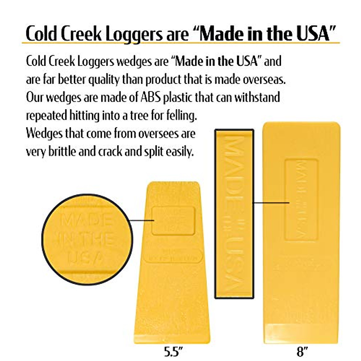 Cold Creek Loggers Felling Wedges, Tree Felling Wedges for Tree Cutting, Logging Wedge Set for Chain Saw, 5.5" (2-Pack) and 8" (2-Pack)