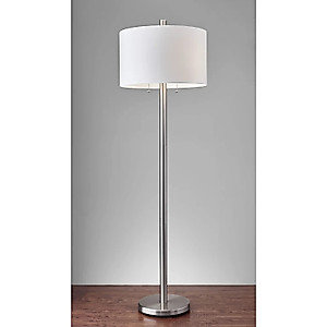 Adesso 4067-22 Boulevard Floor Lamp, 61 in, 2 x 100 W Incandescent/26W CFL, Brushed Steel Finish, 1 Tall Lamp