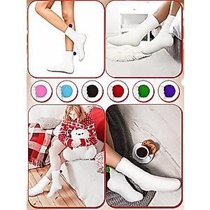 6 Pairs Women Pom Pom Socks with Balls Fuzzy Fluffy Socks for Women Winter Slipper Socks Crew Socks Stocking Stuffer Gifts (White)
