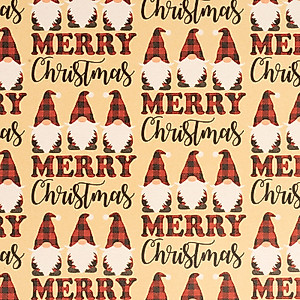RUSPEPA Kraft Christmas Wrapping Paper Roll - Mini Roll - Red and Black Plaid Gnome Design for Holiday Gift Wrap - 17.5 Inches X 32.8 Feet