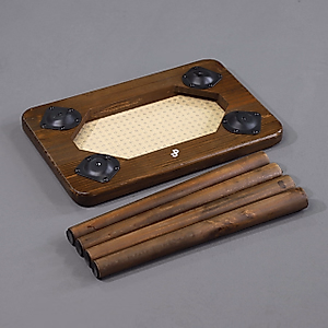 [PJ Collection] Natural Rattan Top Wood Stool, with Portable and Detachable Legs, Handcrafted Wood Stool, Lightweight Stool, Hand Woven, Comfortable Support (Rectangle, Walnut Wood)