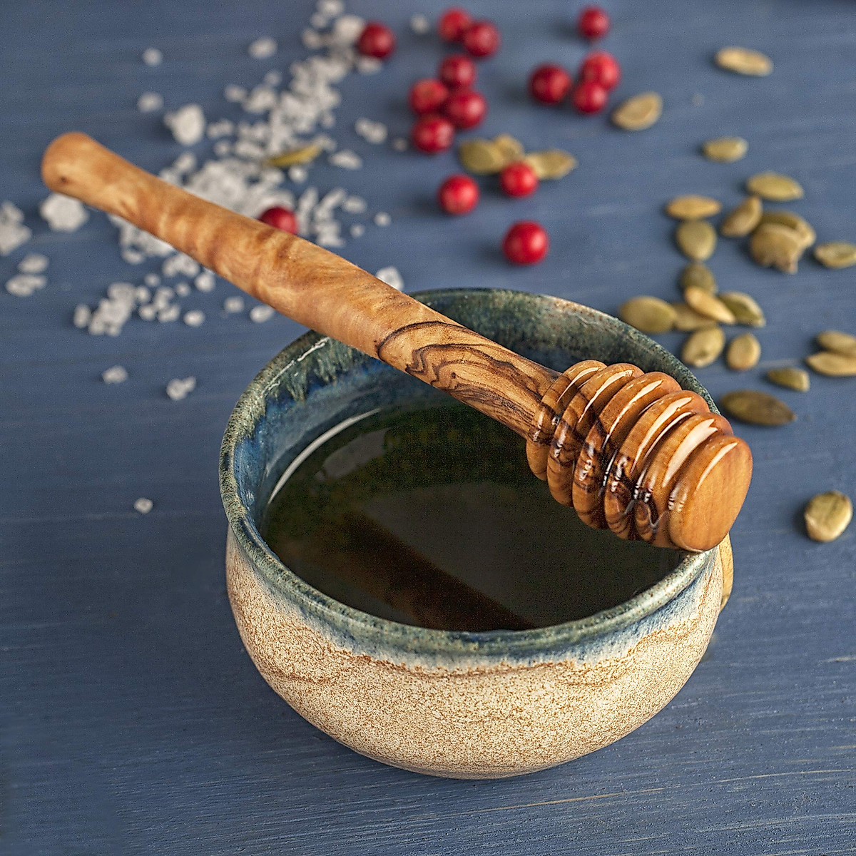 Forest Decor 5.3" Olive Wood Honey Spoons/Stick - Honeycomb Sticks for Drizzling Honey - Handcrafted Honey Dipper Stick - Wooden Honey Sticks for Honey Jar Dispense - Honey Stirrers Stick